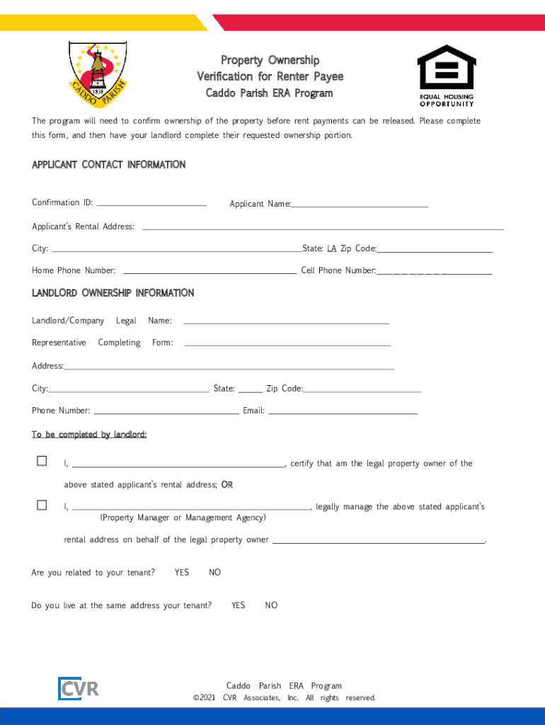 Fillable Online Property Ownership Verification for Renter Payee Fax ...