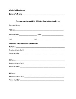 Fillable Online Emergency Contact List AND Authorization to pic Fax Email Print - pdfFiller