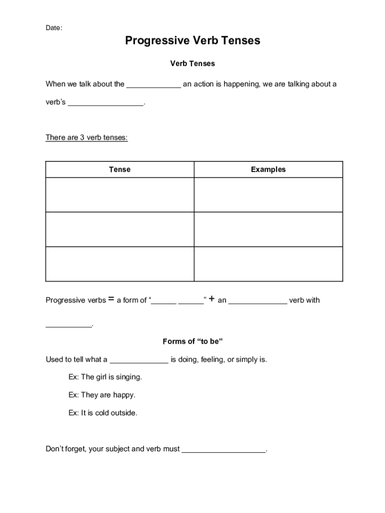 Fillable Online What is the Progressive Verb Tense? Definition ...