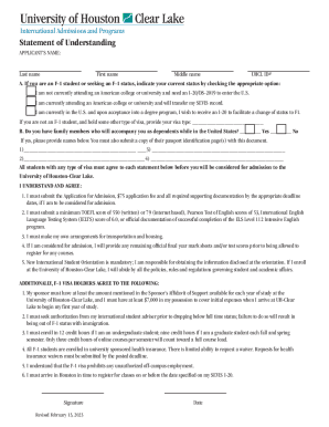 Fillable Online International Admissions and Programs Statement of ...