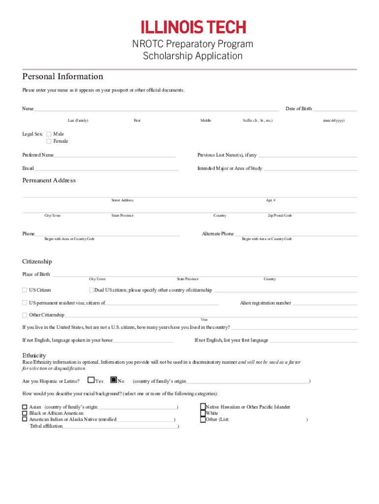 Fillable Online Fillable NROTC Preparatory Program Scholarship Application ... Fax Email Print ...