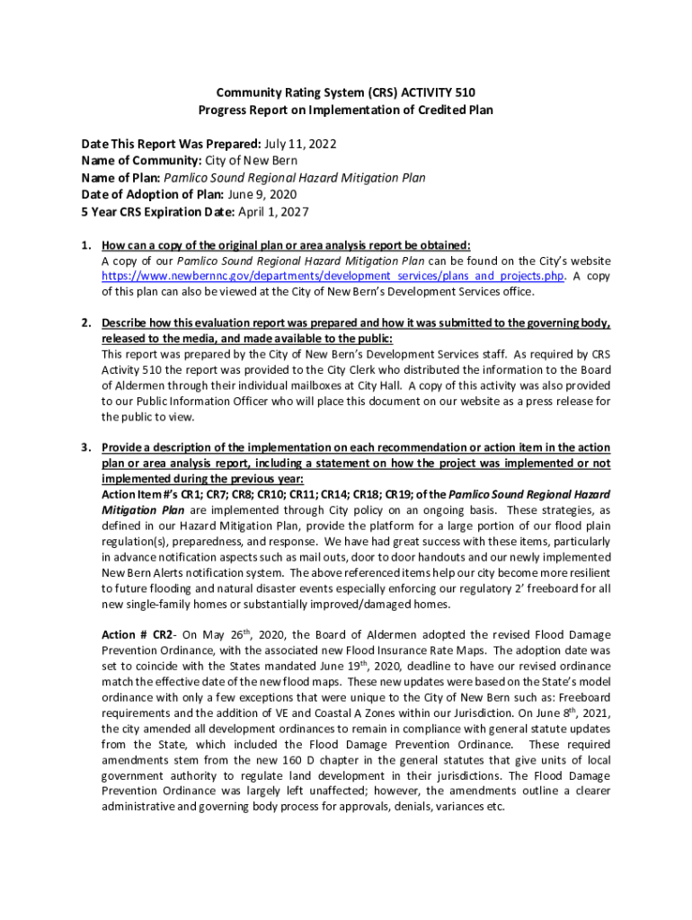 Fillable Online CRS Activity 510 Progress Report on Implementation of ...