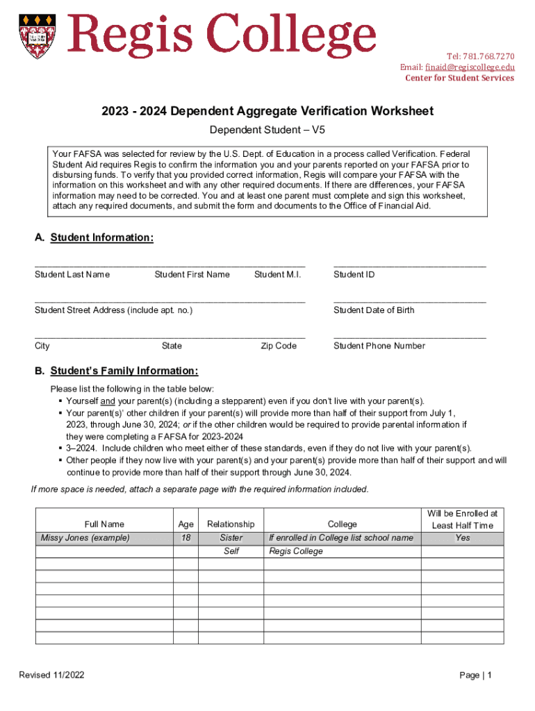Fillable Online 2023-2024 Verification Worksheet ... - Enter Secure Area Fax Email Print - pdfFiller
