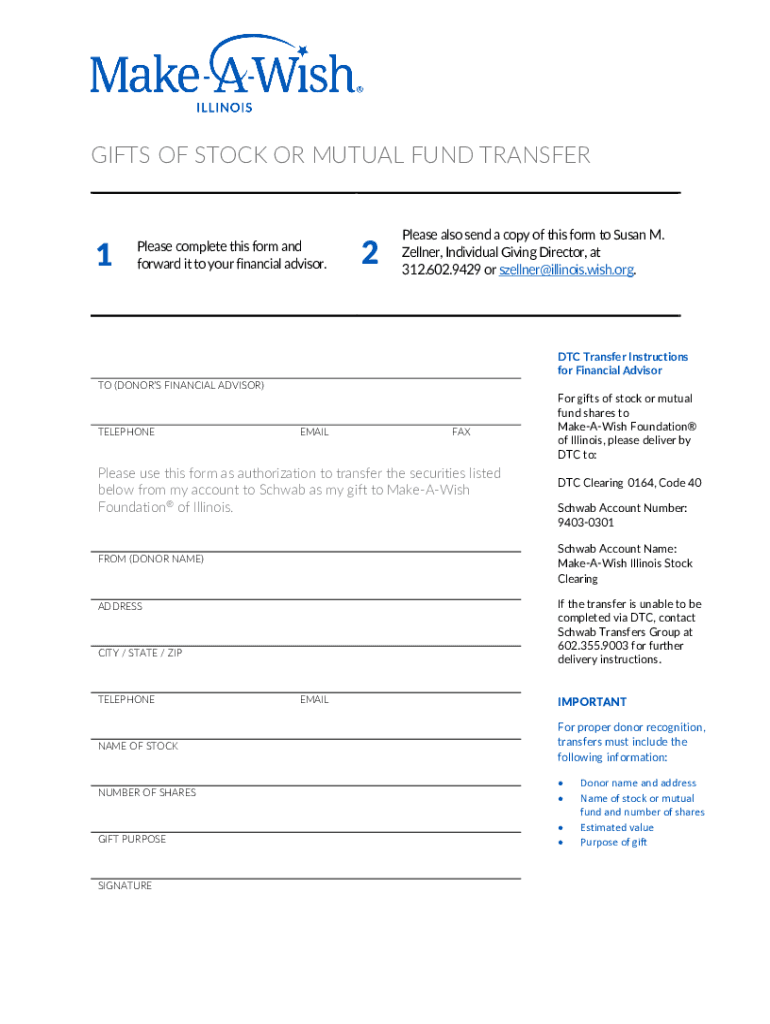 Fillable Online GIFTS OF STOCK TRANSFER INSTRUCTION SHEET Fax Email ...