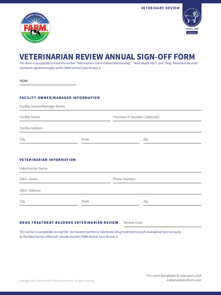 Fillable Online VETERINARIAN REVIEW ANNUAL SIGN-OFF FORM Fax Email ...