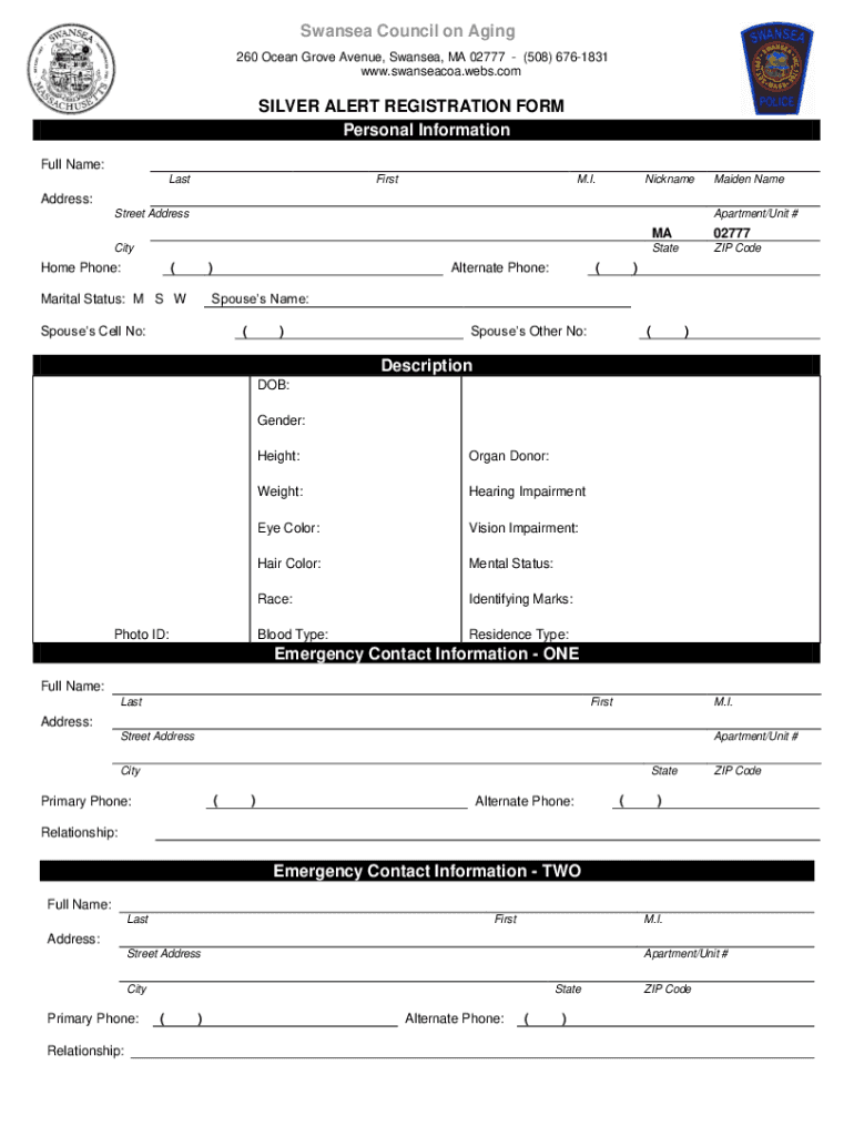 Fillable Online silver alert registration form Fax Email Print - pdfFiller