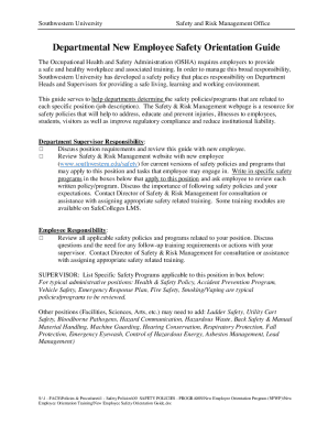 Fillable Online Departmental New Employee Safety Orientation Guide Fax ...