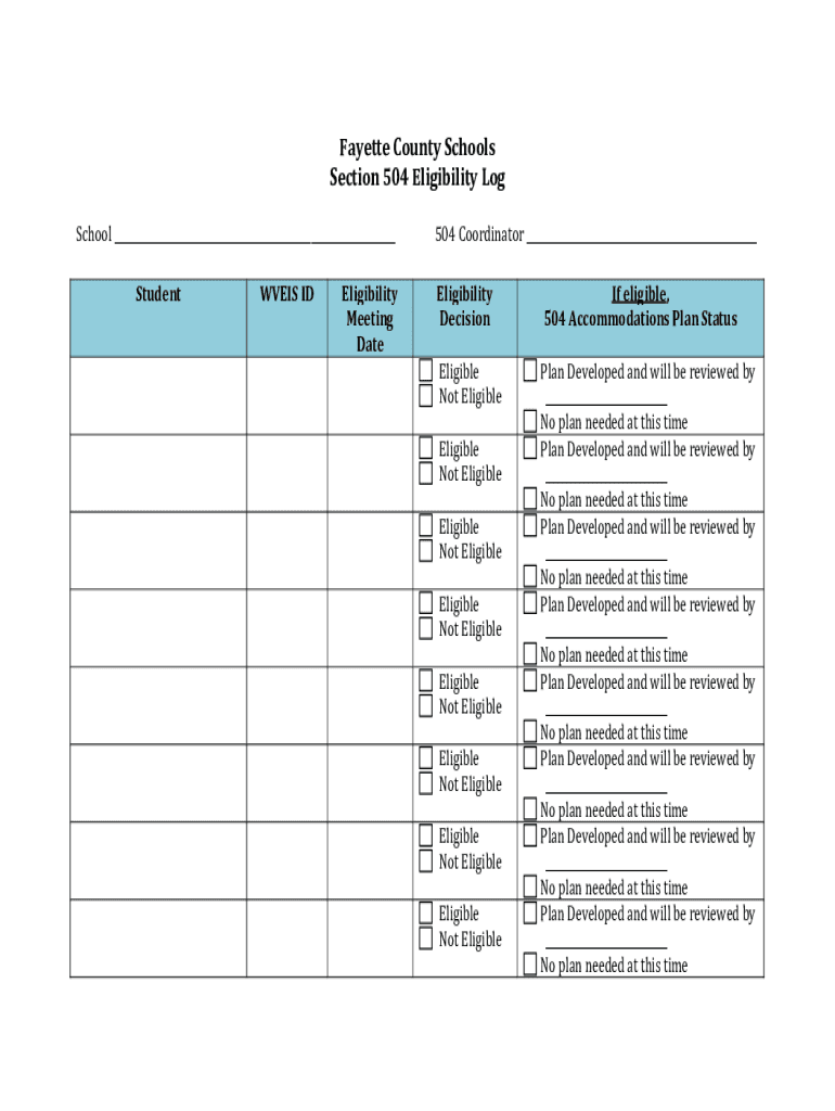 Fillable Online Student Services / Section 504 Requirements Fax Email ...