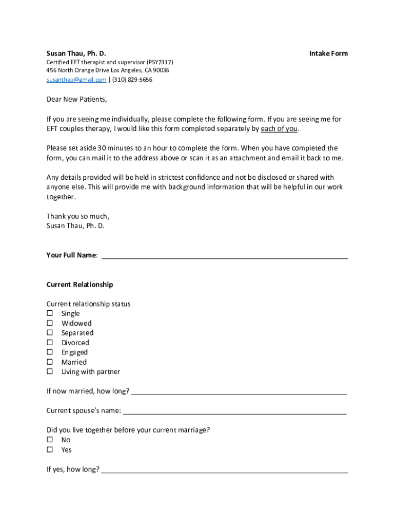 Fillable Online INTAKE FORM FORINDIVIDUAL AND COUPLE THERAPY 1-12-21 (1).docx Fax Email Print ...