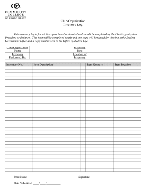 Fillable Online Club/Organization Inventory Log Fax Email Print - pdfFiller