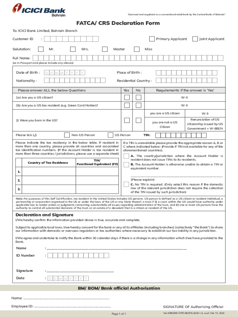 Fillable Online FATCA and CRS Individual outline Fax Email Print ...