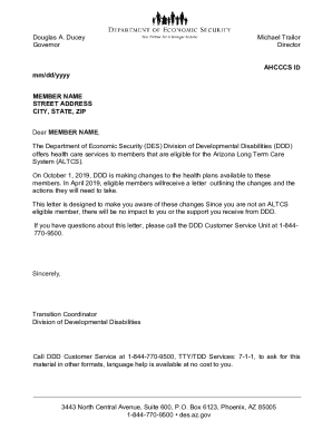 Fillable Online DDD Health Plan letter for non-ALTCS eligible members ...