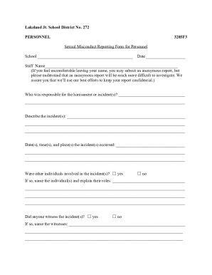 Fillable Online SEXUAL MISCONDUCT REPORT FORM Fax Email Print - pdfFiller