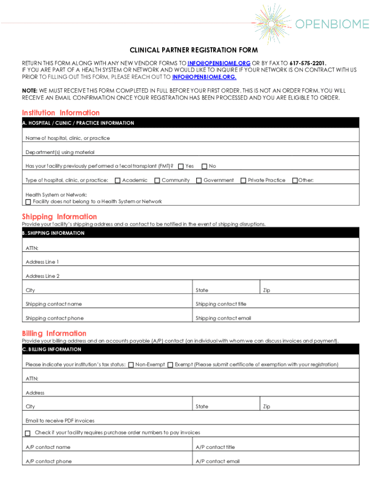 Fillable Online Fillable Online Clinical Partner Registration Form Fax ...