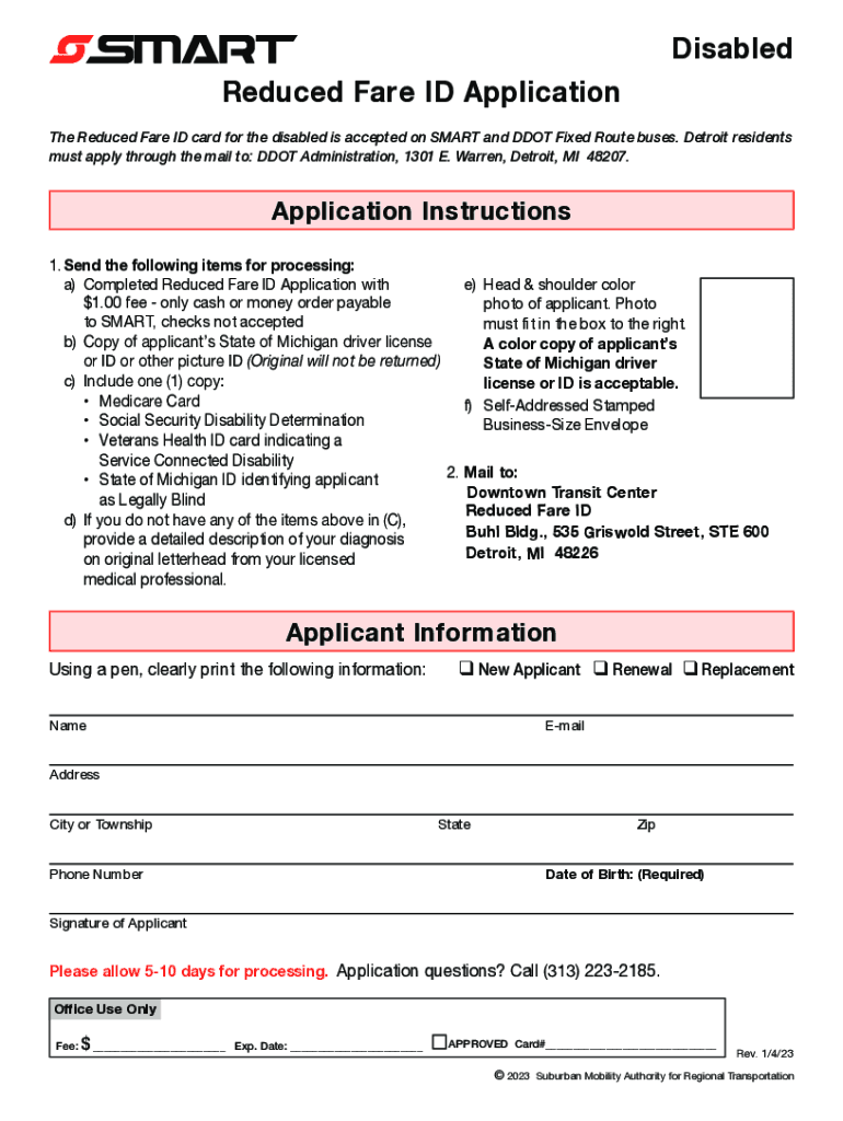 Fillable Online Detroit Department of Transportation Reduced Fare Card ...