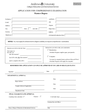 Fillable Online Graduate Comprehensive Exam Form - TROY Electronic Form ...