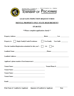 Fillable Online Lead Safe Inspection Request Form Rental Property ...