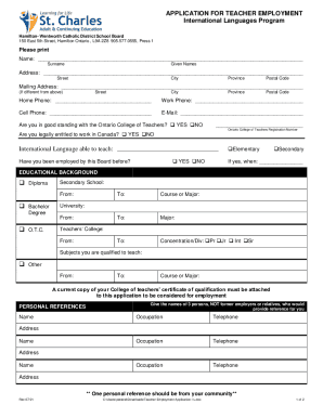 Fillable Online APPLICATION FOR TEACHER EMPLOYMENT ... Fax Email Print ...