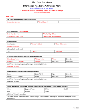 Fillable Online Alert Data Entry Form - WSP Fax Email Print - pdfFiller
