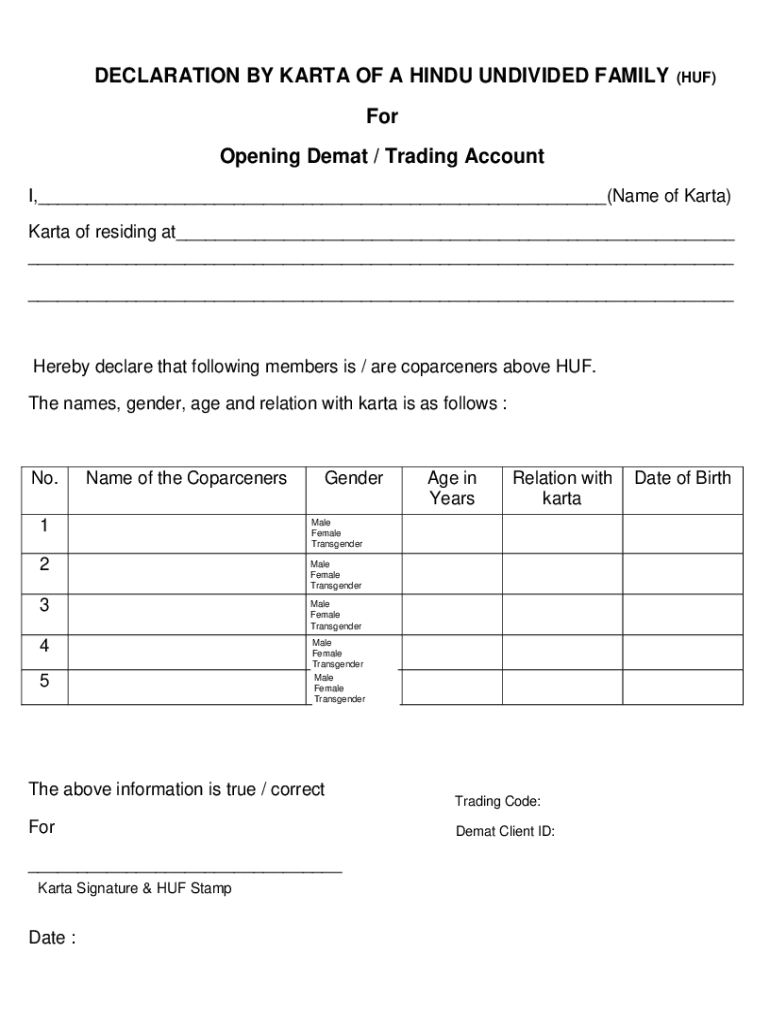 Fillable Online Create HUF to save tax & Format of HUF Creation Deed ...