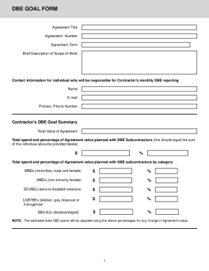 Fillable Online DBE GOAL FORM Fax Email Print - pdfFiller