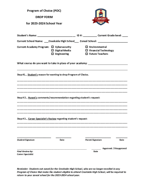 Fillable Online www-chs stjohns k12 fl Program of Choice (POC) DROP FORM for 2023-2024 ... Fax ...