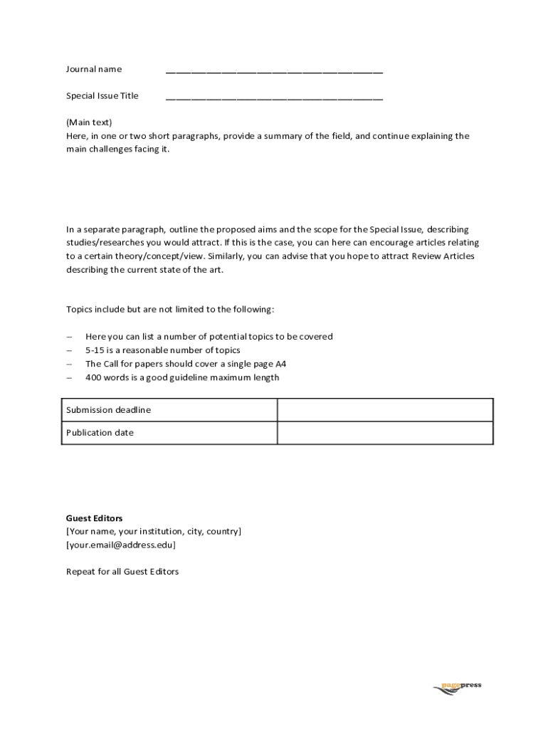Fillable Online Call for Papers Template Fax Email Print - pdfFiller