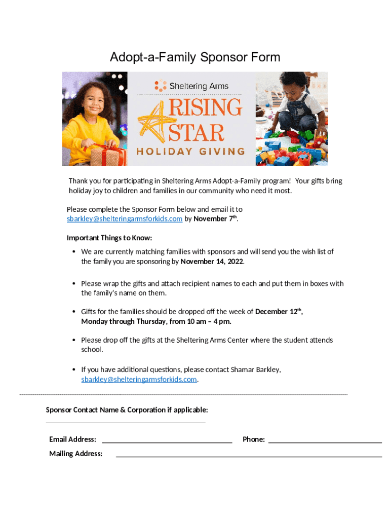 Fillable Online Adopt-a-Family Sponsor Form Fax Email Print - pdfFiller