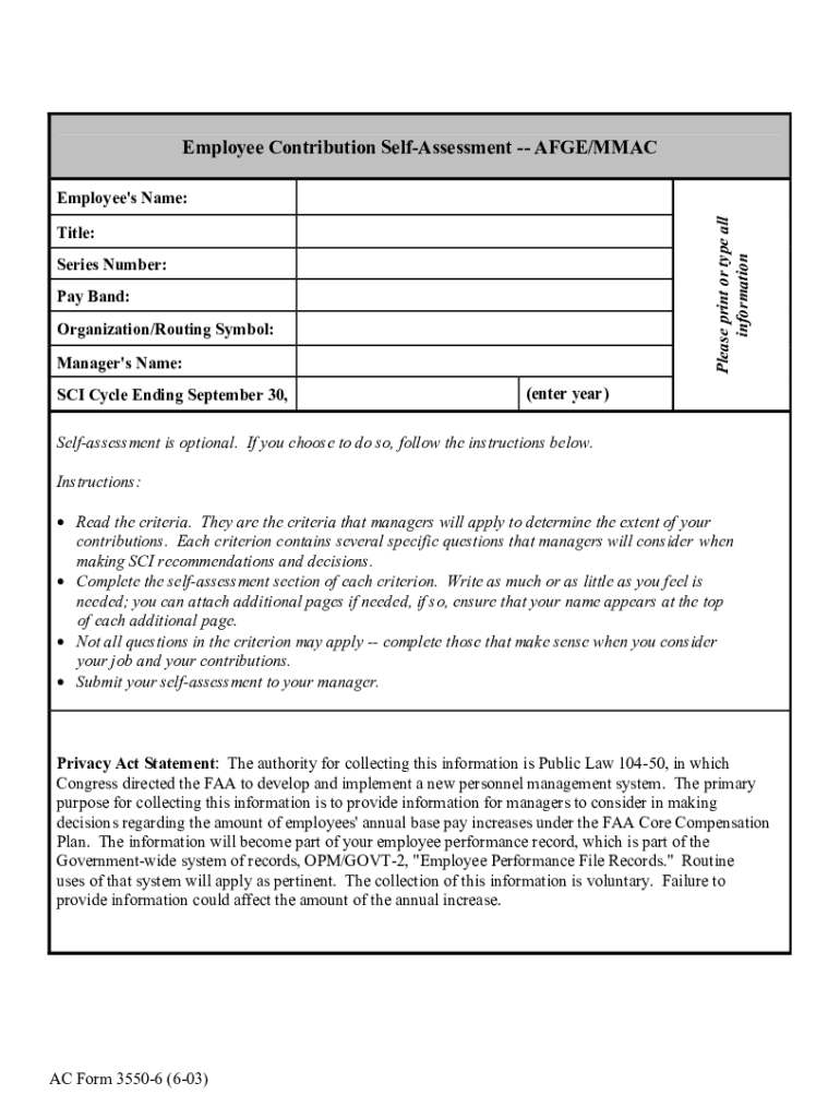 Fillable Online AC Form 3550-6 (6-03). Employee Contribution Self ...