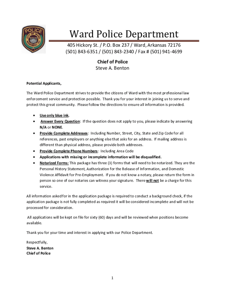 Fillable Online Police DepartmentCity of Ward Fax Email Print - pdfFiller