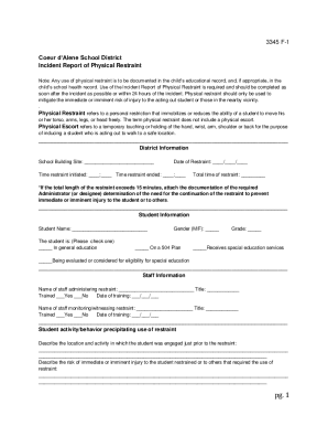 Fillable Online Physical Restraint and Time Out Reporting Form Fax ...