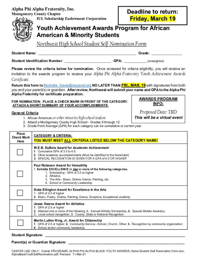 Fillable Online Alpha Student Self Nomination Form.doc Fax Email Print - pdfFiller