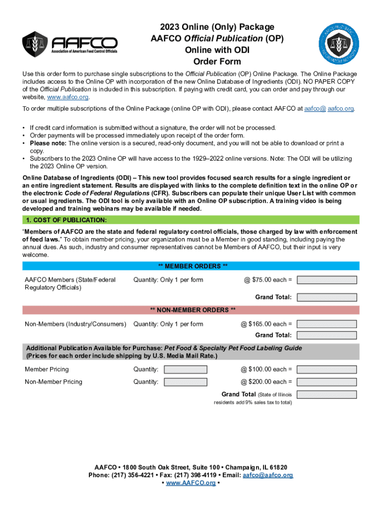 Fillable Online Fillable Online AAFCO Official Publication (OP) Fax ...