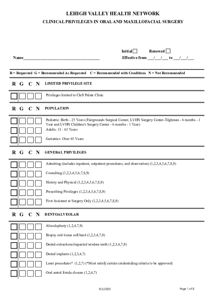 Fillable Online clinical privileges in oral and maxillofacial surgery ...