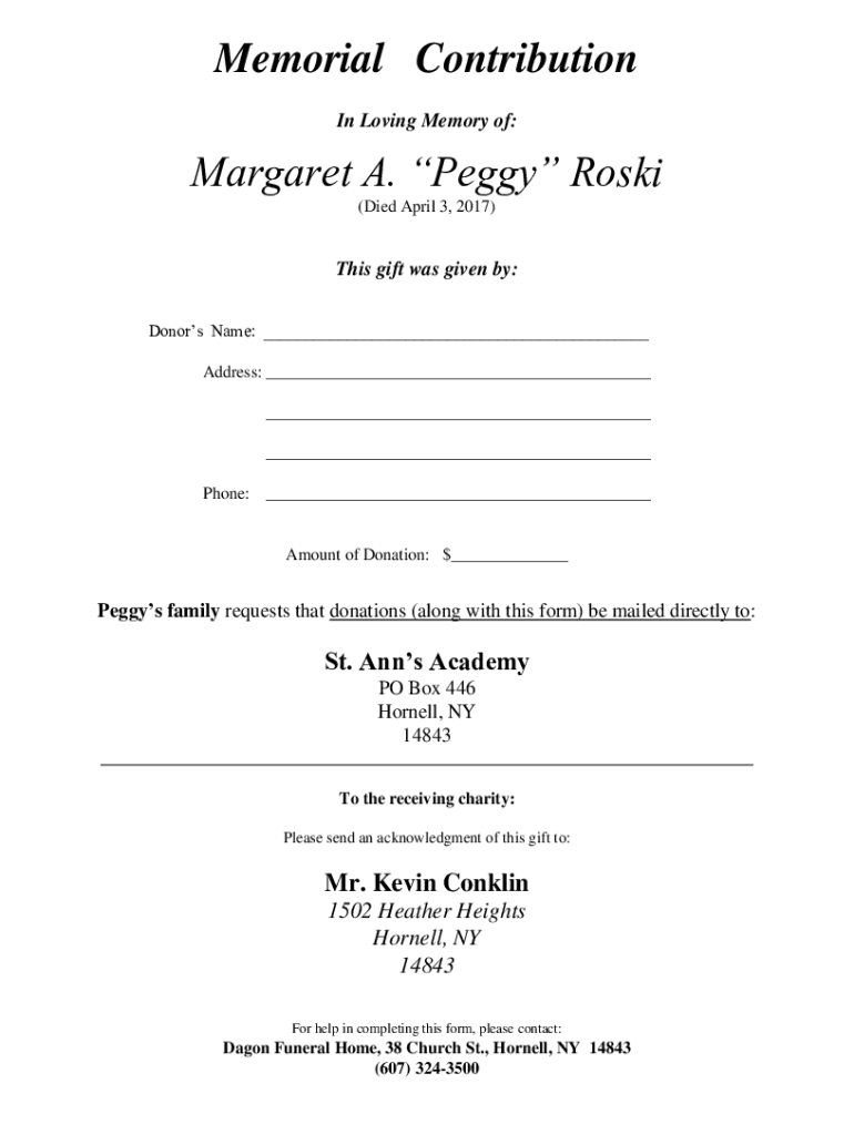 Fillable Online In Loving Memory of: Fax Email Print - pdfFiller