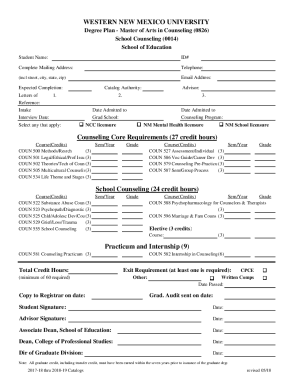 Fillable Online Counseling Core Requirements (27 credit hours) School ...