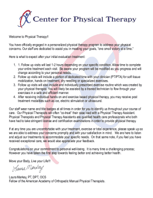 Fillable Online Welcome to Physical Therapy!! You have officially ...