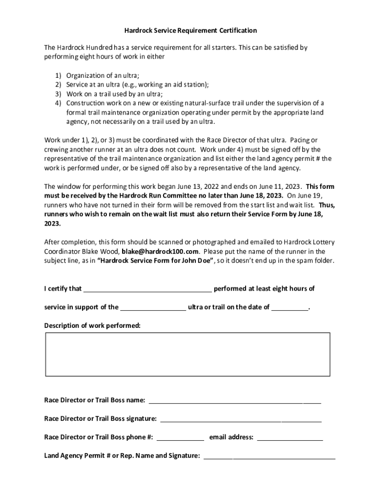 Fillable Online Hardrock Hundred Endurance Run Value Statements Fax Email Print - pdfFiller