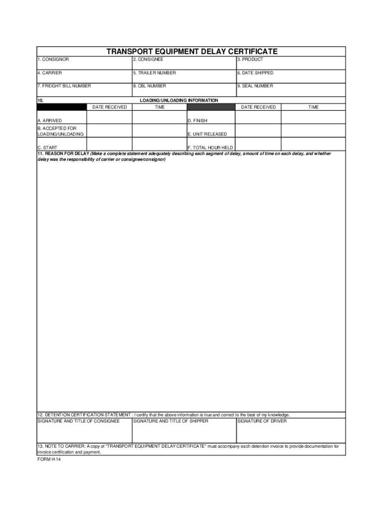 Fillable Online transport equipment delay certificate Fax Email Print ...