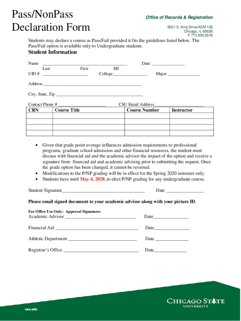 Fillable Online Pass/NonPass Declaration Form Fax Email Print - pdfFiller