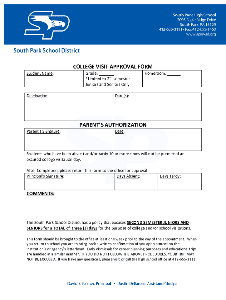 Fillable Online College Visit Approval Form Fax Email Print - pdfFiller
