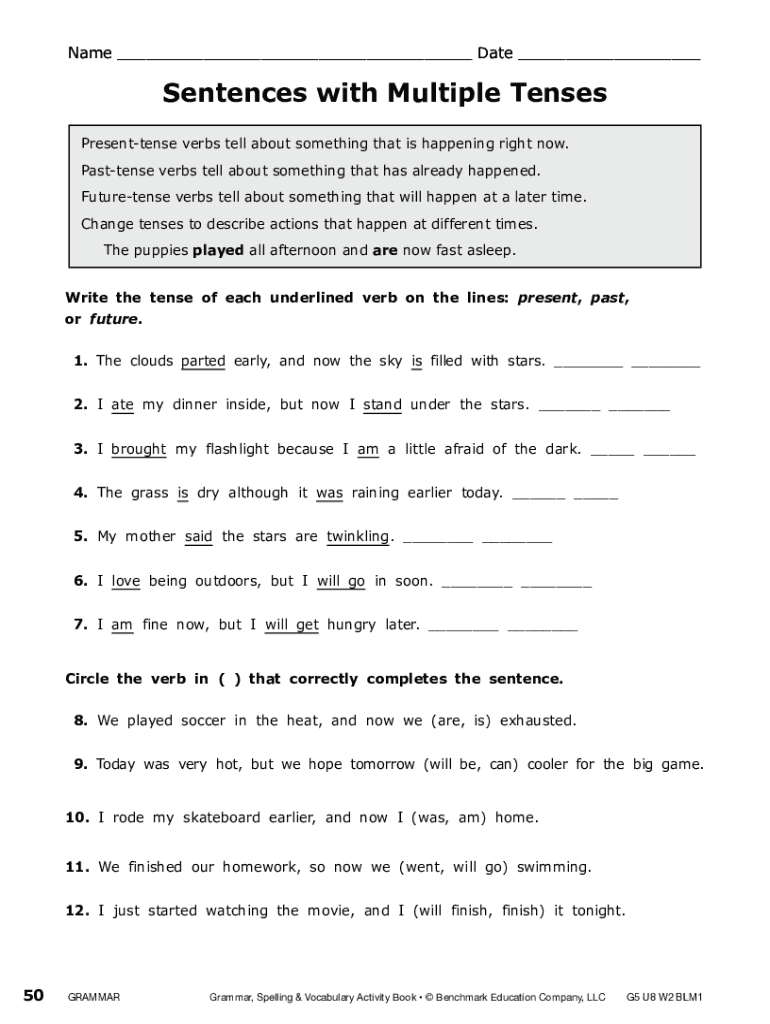 Fillable Online Sentences with Multiple Tenses Fax Email Print - pdfFiller