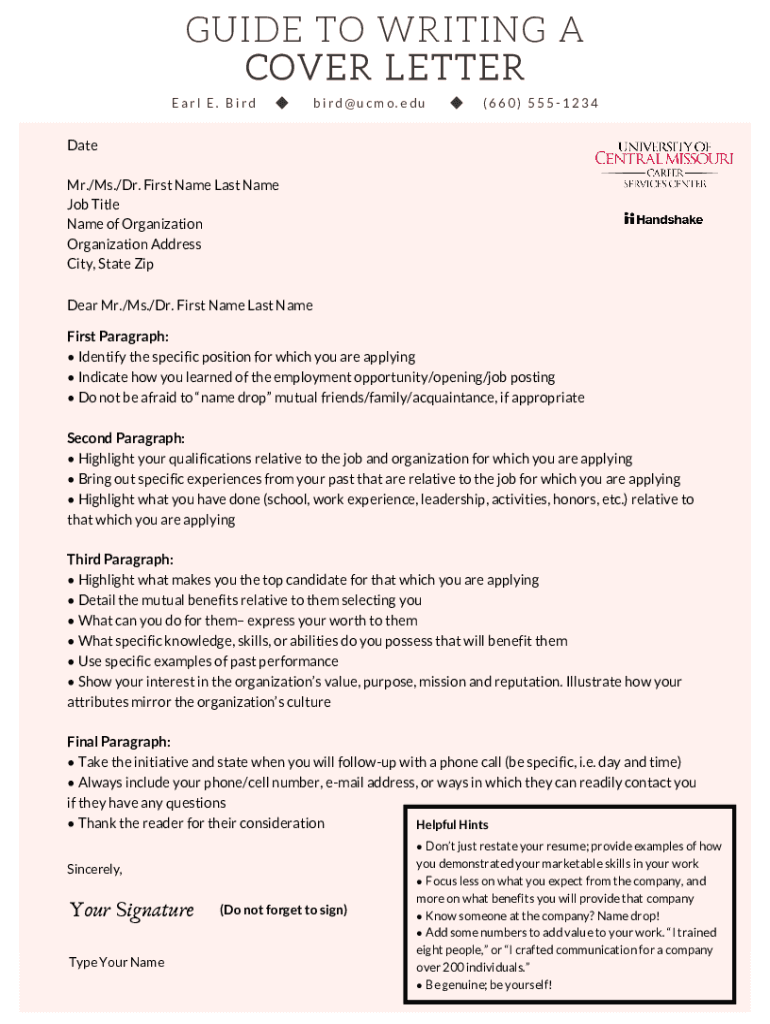 Fillable Online Guide to Writing a Cover Letter Fax Email Print - pdfFiller