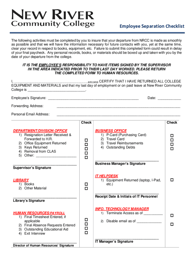 Fillable Online Separation of Employment: An Essential Checklist Fax ...