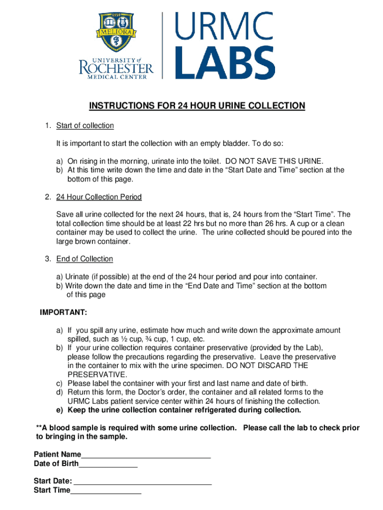 Fillable Online Patient Specimen Collection Instructions - 24-hour ...