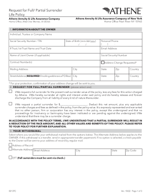 Fillable Online Annuity Partial Withdrawal Full Surrender Form Athene Fax Email Print - pdfFiller