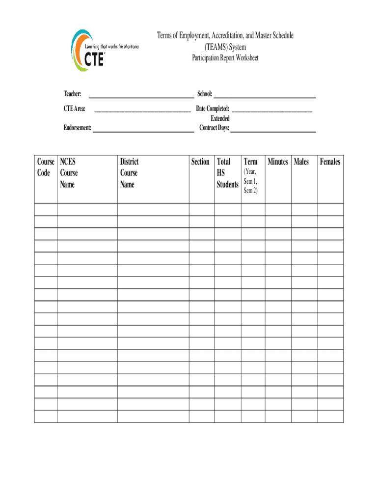 Remplissable En Ligne opi mt TEAMS Participation Report Worksheet ...