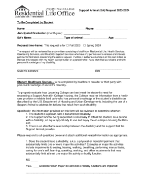 Fillable Online Support Animal (SA) Request 2023-2024 Fax Email Print ...