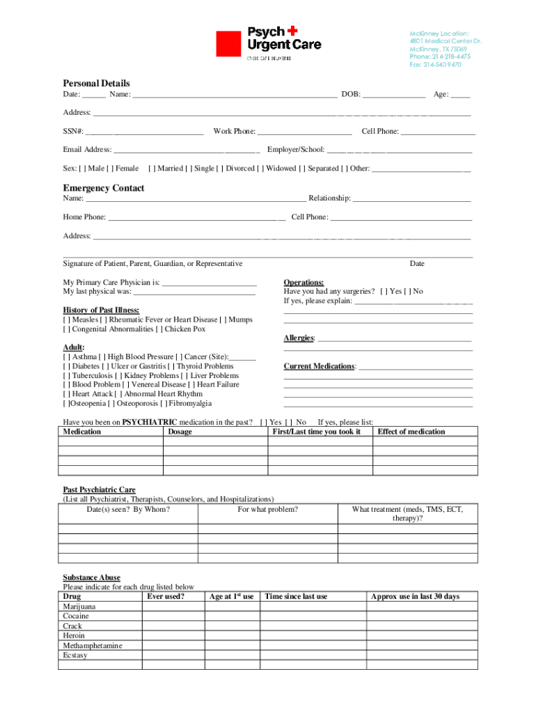 Fillable Online Behavioral health at Medical City McKinney Fax Email ...