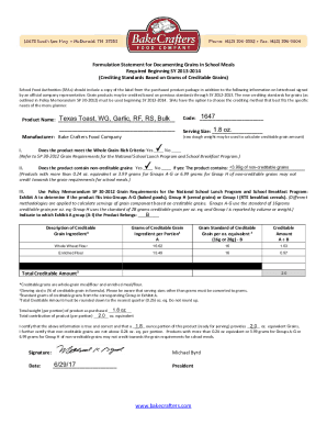 Fillable Online Formulation Statement for Documenting Grains in ... Fax ...